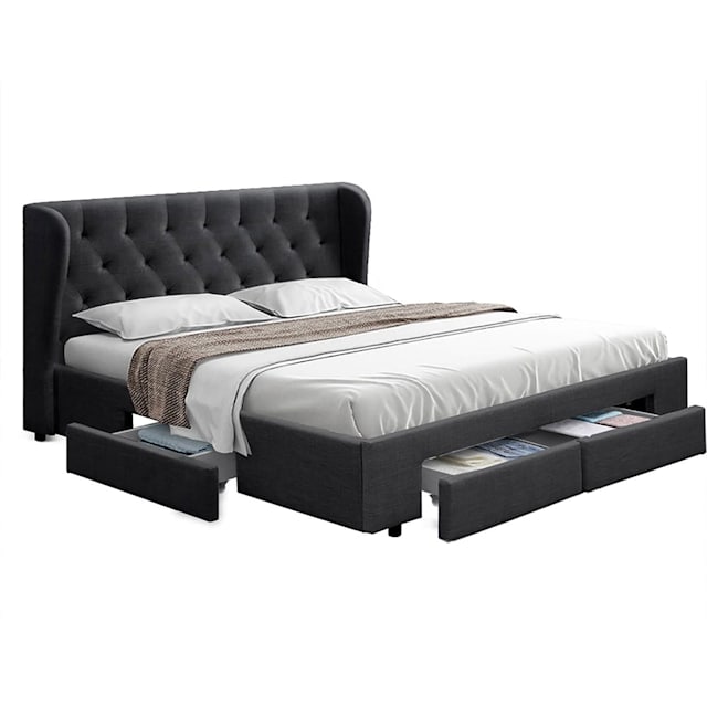 ISABEL European Inspired Bed Frame with Storage Drawers & Winged Headb ...