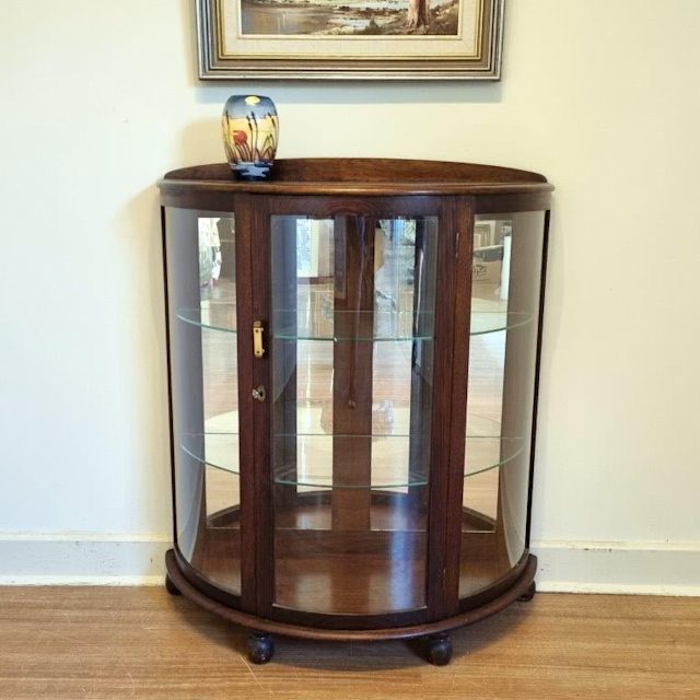 Vintage Art Deco Oak Part Mirror Back Half Round Display Cabinet.C1930 ...