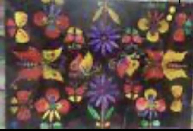 Vintage 47cm COLOURFUL DECORATIVE GLASS TRAY BUTTERFLY velour back ...