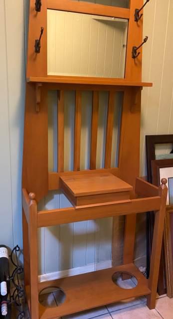 Beautiful vintage pine timber hall stand . Much loved entry piece ...