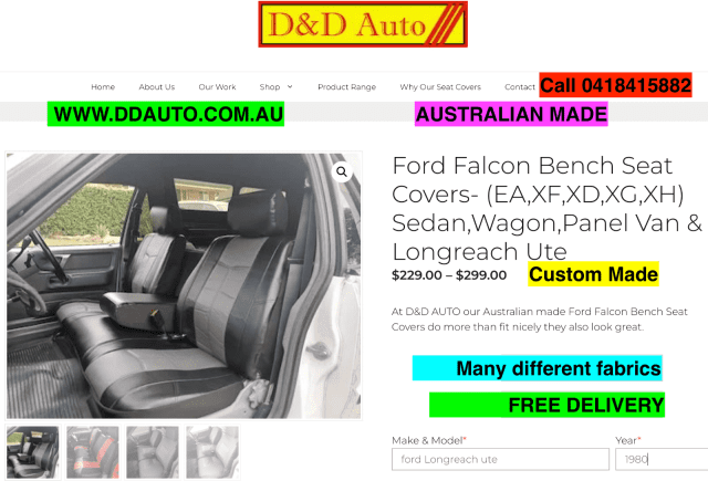 Ford Falcon Bench Seat Covers- (EA,XF,XD,XG,XH) Sedan and ute | Auto ...