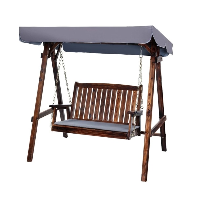 Swing Chair Wooden Garden Bench Canopy 2 Seater Outdoor Furniture ...