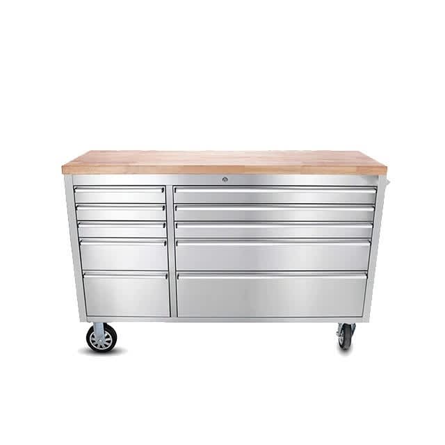 1.4m Workbench Base Unit - Stainless Steel - On Wheels - Tool Storage ...