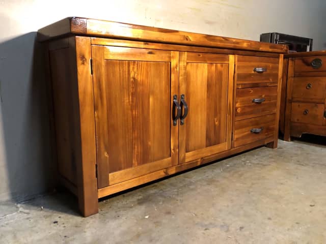 SOLD… … condition rustic solid wood buffet & 3 drawers metal runners ...