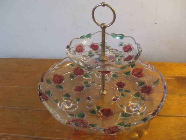 Vintage MIKASA Crystal 2 Tier Rose Garden Serving Tray (1980s) GERMANY ...
