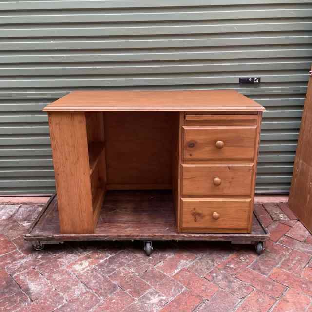 Pine Desk 3 Drawers, Extra desk top and Book Shelves - Desks in Clayton ...