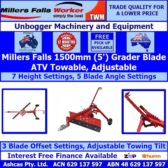 Millers Falls 1500mm Towable Grader Blade ATV Quad Bike Ride On Mower ...