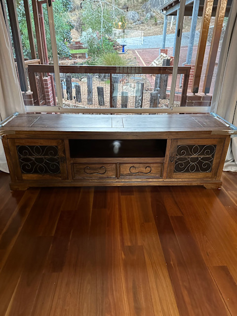 Dark wood TV unit with framed glass cupboards - Entertainment & TV ...