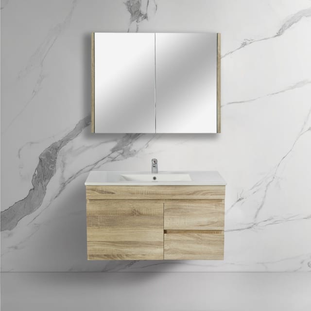 900mm Wall Hung Bathroom Vanity White Oak Wood Grain MDF Board ...