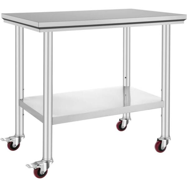 Work Table 900x600mm Stainless Steel Kitchen Bench Food Prep w/Wheels ...