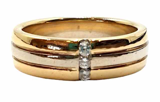 9ct Yellow & White Gold 3-band Ring with Diamonds - Size S *251889 ...