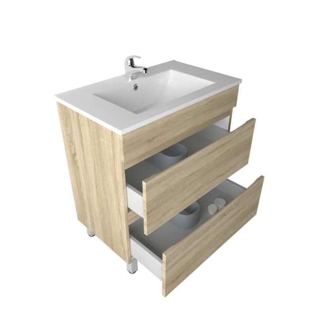 750mm Freestanding Bathroom Vanity With Legs White Oak MDF Board ...