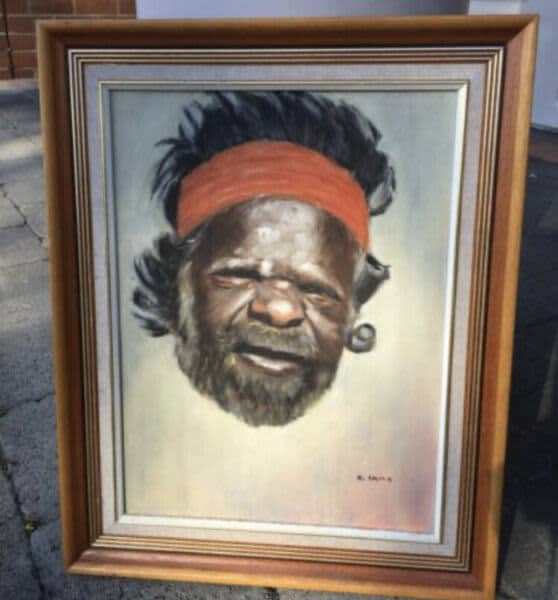 FRAMED MID CENTURY Original ABORIGINAL PAINTING Portrait by R. SMITH ...