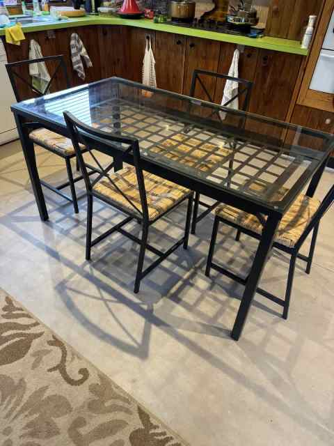 Beautiful French style dining table and four woven rush chairs - Dining ...