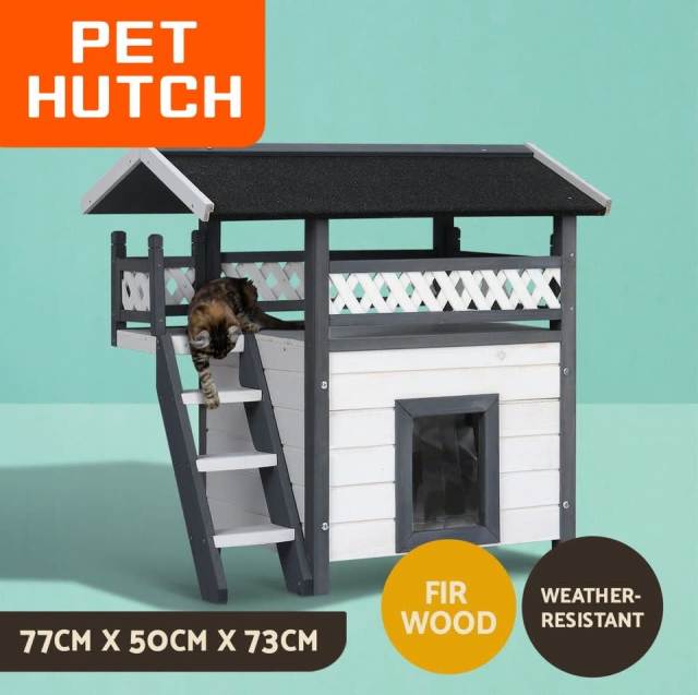 Cat House Outdoor Shelter Wood Rabbit Hutch Small Dog Enclosure WA ...