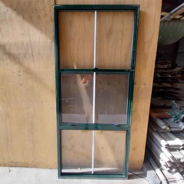 Green Aluminium Framed Single Sash Window - 1965mm H x 865mm W ...