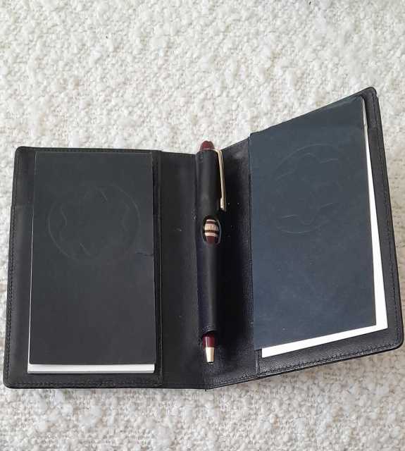 Mont Blanc notepad and ballpoint pen set in leather folder with 6 refi ...