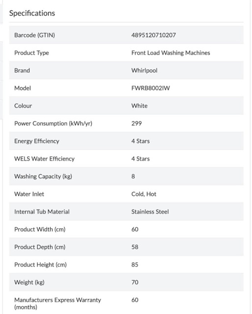Whirlpool 8kg Front Load Washer (Only 3 Months Old, 56 Months Warranty ...
