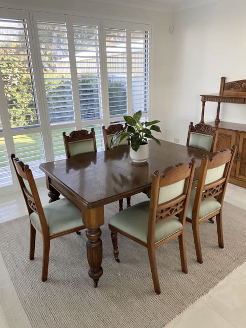 Antique Victorian Oak 6 Seater Dining Table & Chairs, c. 1890 ...