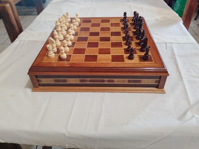 Vintage chess box hand made from solid hard woods mahogany and she oak ...