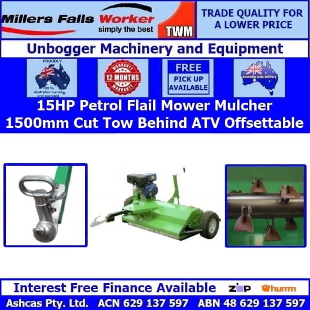 Millers Falls 1500mm Offsettable 15HP ATV Towable Flail Mower Mulcher ...