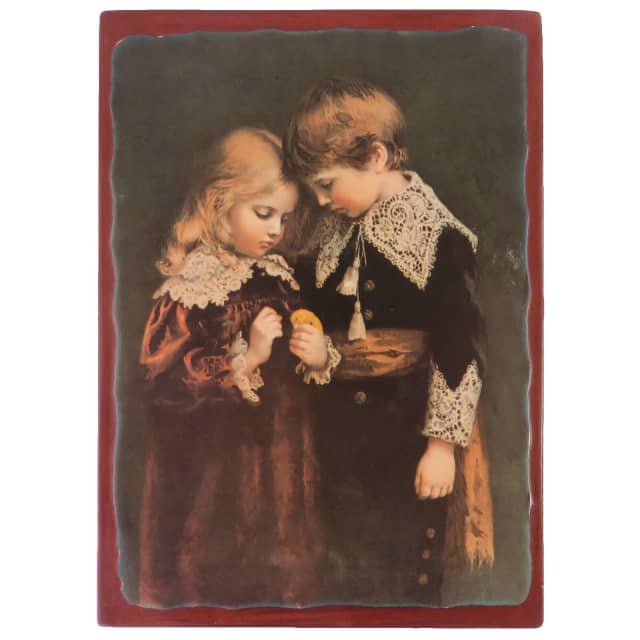 Vintage Print on Wood, Victorian Boy & Girl Holding Canary, Agnes | Art ...