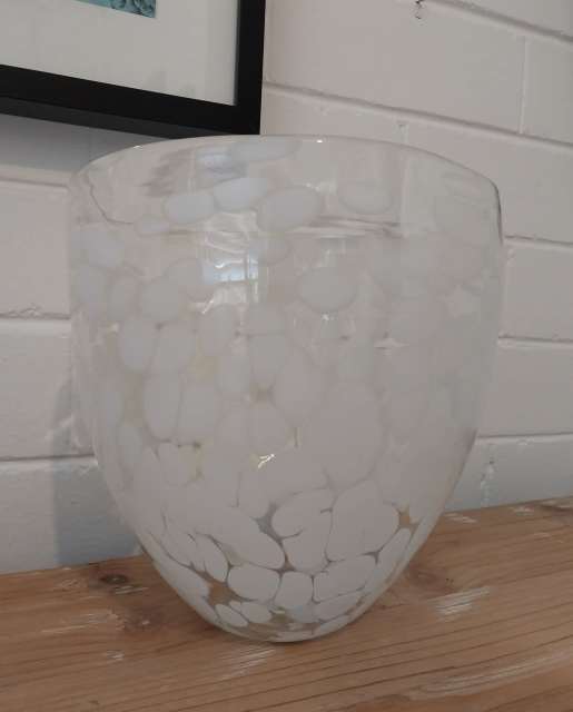 Vintage Large Wobbly Spotty White on Clear Glass Vase | Decorative ...