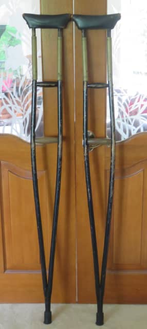 Antique Wooden and Metal, adjustable and Spring Loaded Crutches ...
