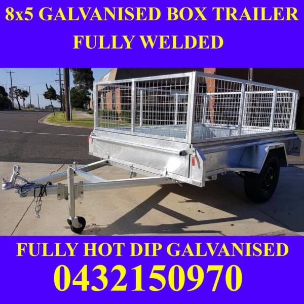 8x5 fully galvanised box trailers with mesh cage full checker pla ...