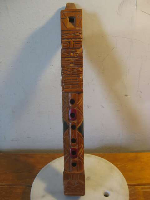 Vintage Hand Carved Wooden Totem Pole Flute - Red & Green Colouring ...