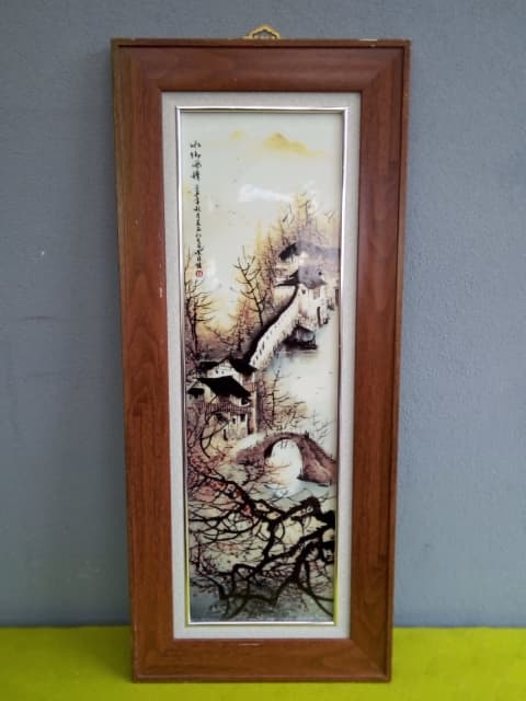 Vintage Chinese Landscape Porcelain Painting Tile Plaque | Art ...