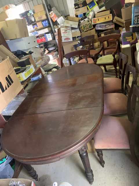 Antique furniture - Victorian style extendable table and padded chairs ...