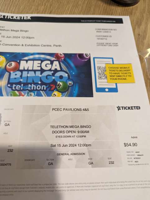 Telethon Mega Bingo tickets x2 valid today - Other Tickets in Halls ...