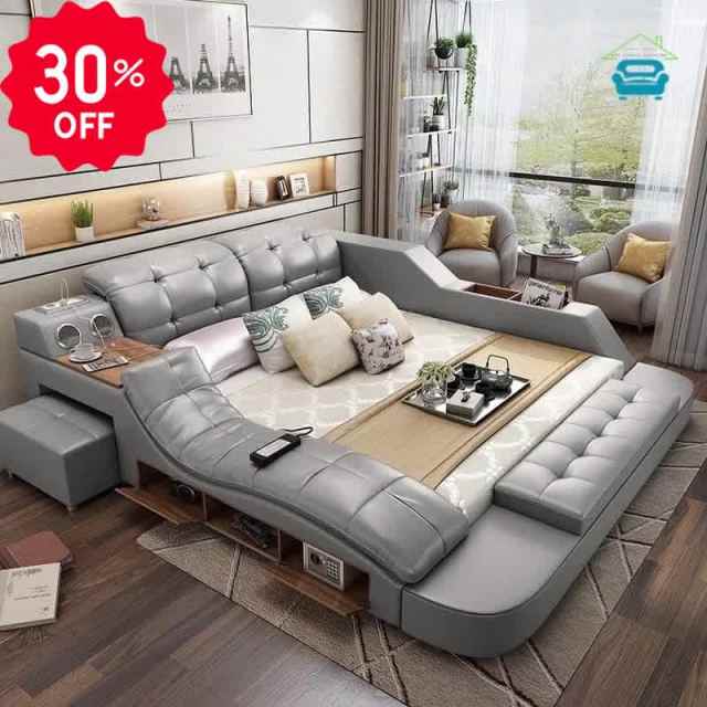 Smart Bed with Genuine Leather, Massage chair and Bluetooth Speakers ...