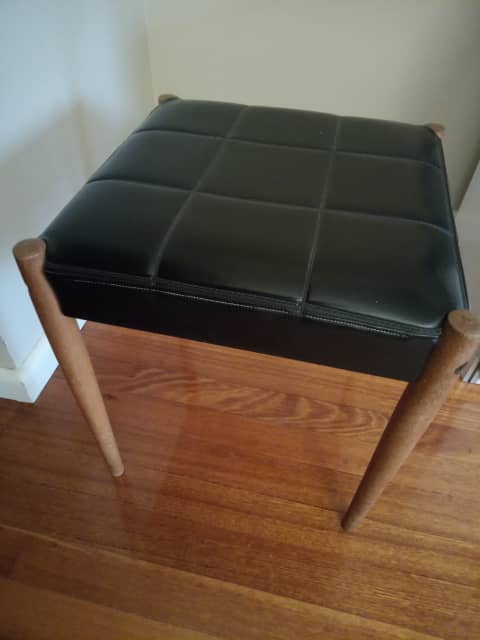 Vintage, adaptable black padded stool with wooden legs | Stools & Bar ...