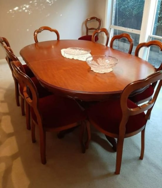 Antique Italian Extendable Dining Table & 10 Red Velvet Chairs - Dining ...