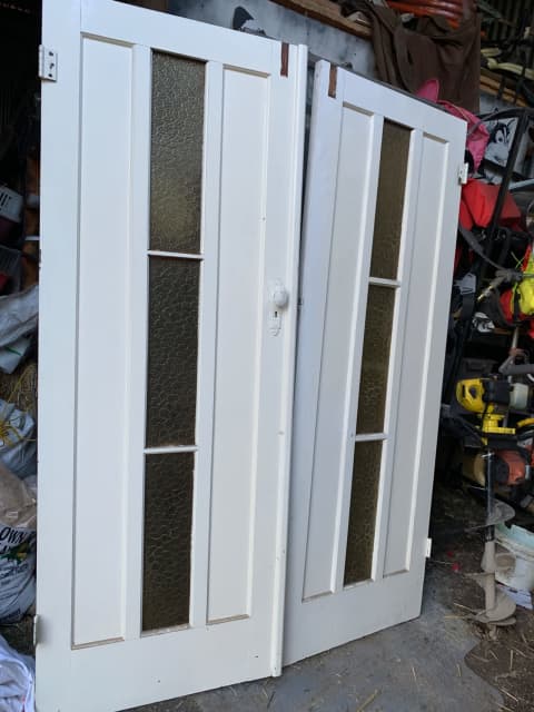 Antique double doors amber glass inserts hsrdwood | Building Materials ...