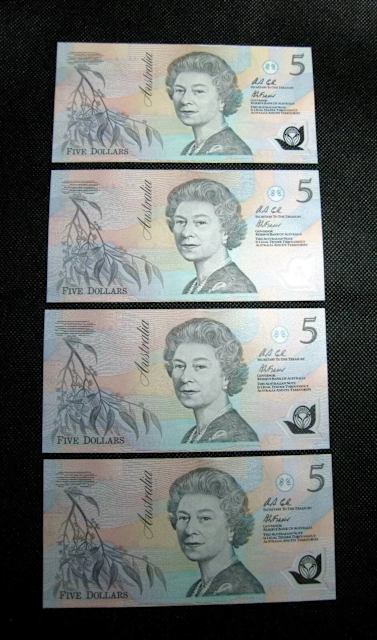 Australia Five Dollar 1992 Running Numbers AA Series Uncirculated Bank ...