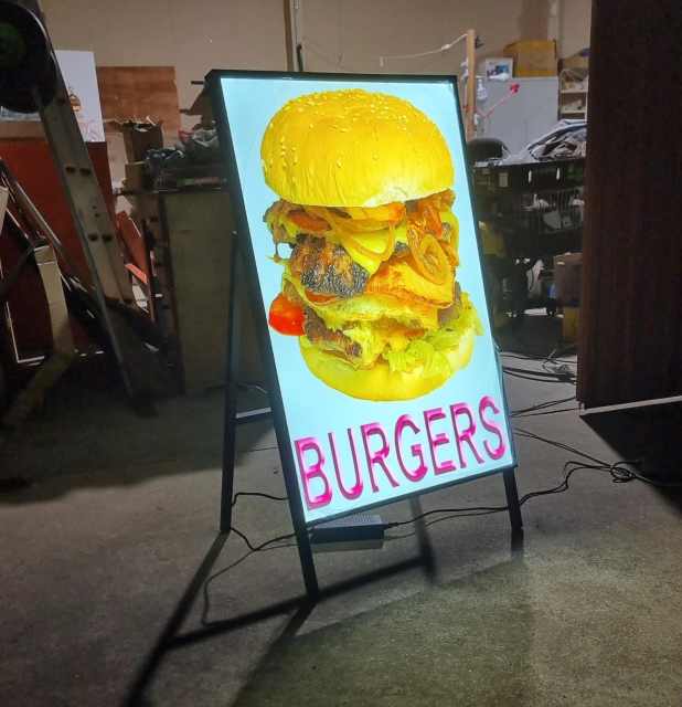 Burger sign . LED back lit, outdoor, A frame burger sign ...
