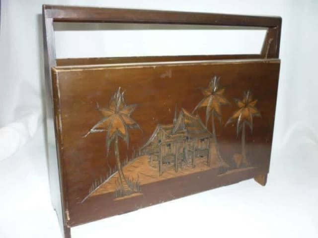 Wooden Magazine Rack with Hand Carvings on Fold-Down Side Panels ...