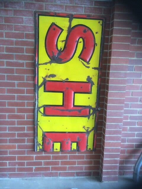 Shell enamel sign wanted vintage shell missing sign other part (1/2 ...