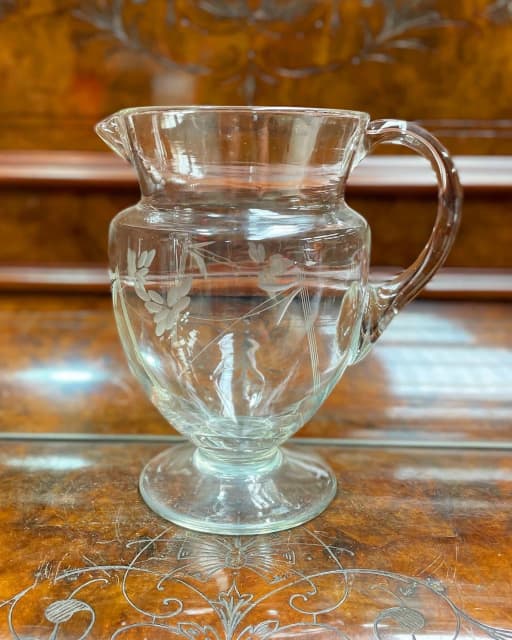 Vintage Large Etched Glass Pitcher with Floral Design | Collectables ...