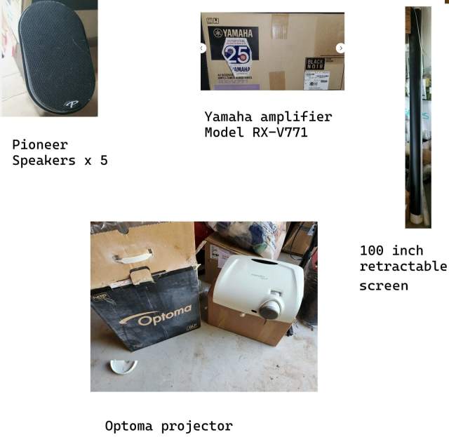 Complete home theatre system 5.0, Optoma projector, 100 inch screen ...