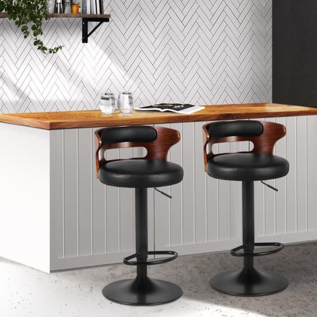 2 Bar Stools Kitchen Wooden Gas Lift Leather Stool | Stools & Bar ...