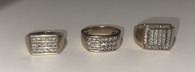 THREE, 9c Gold diamond gents rings. 600 each or 1,800 for all three ...