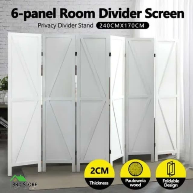 6 Panel Room Divider Folding Screen Separator Privacy Stand Paulownia ...