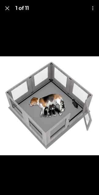 Large Dog Whelping Box Pet Playpen Birth Cage with Safety Rail and Fer ...