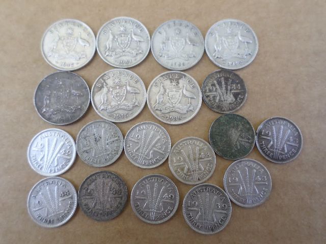 19 OLD SIX PENCE & THREE PENCE SILVER COINS 1930S 40S ERA $95 LOT ...