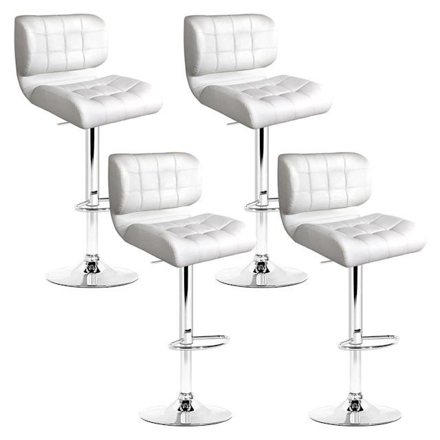 Bar Stools Set of 4 PU Leather Gas Lift - White and Chrome - Stools ...