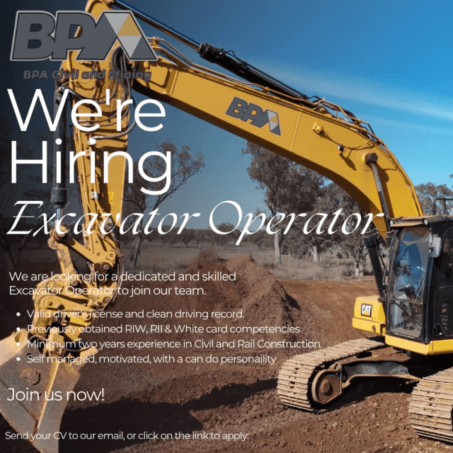 Hiring Excavator Operator(GUNNEDAH)(BPA Civil & Mining) | Machine ...
